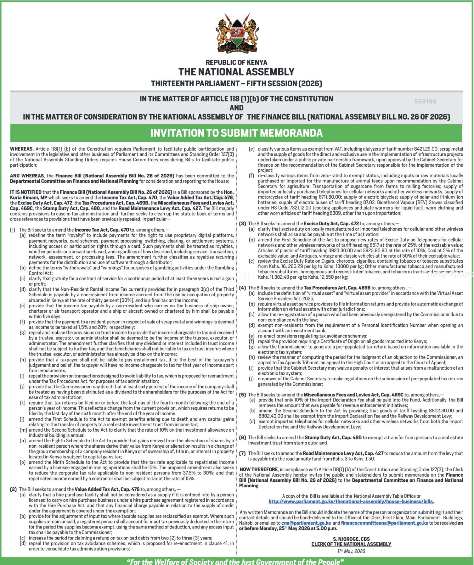 Finance Bill 2026 - Citizen Memorandum Tool
